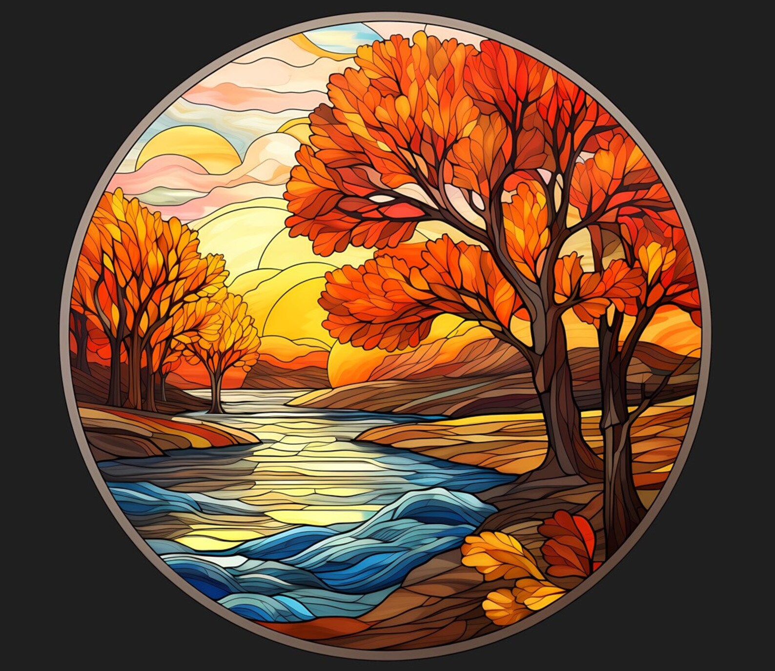 Stained Glass Autumn Clipart Bundle: Fall Leaves, Trees (PNG) - Etsy