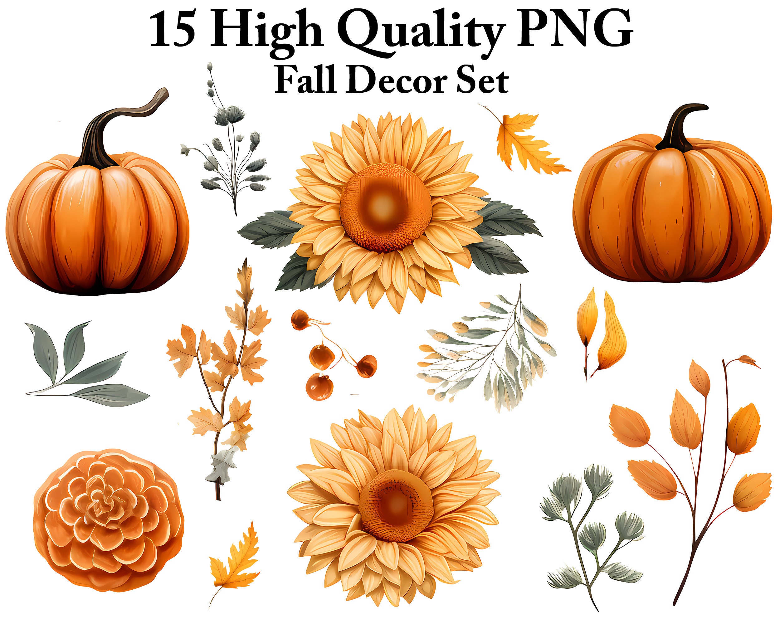 15 Watercolor Fall Decor Clipart PNG Bundle Autumn Clip Art - Etsy