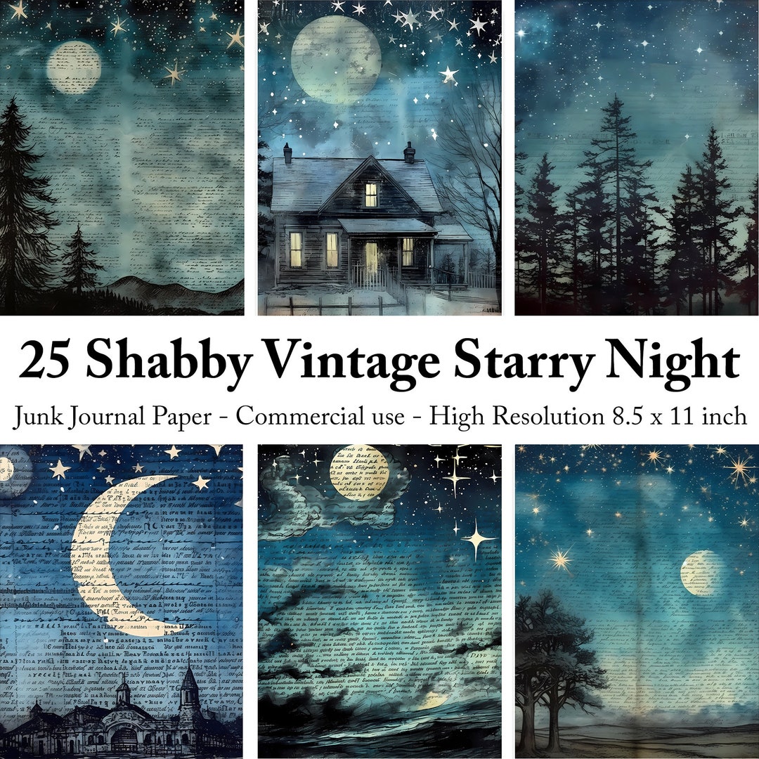 Celestial Moon Junk Journal Pages, Starry Night Collage Sheets, Digital ...