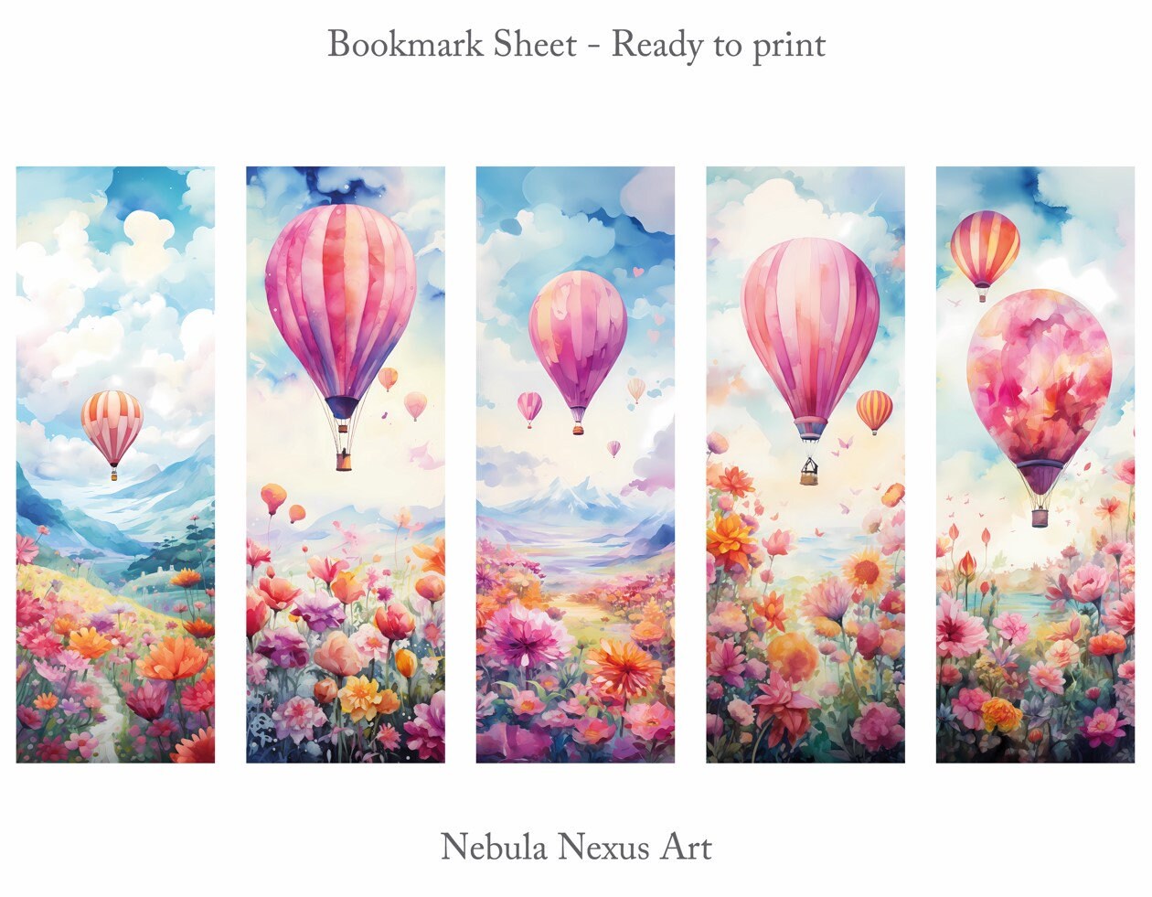 10 Watercolor Hot Air Balloon Printable Bookmarks Digital - Etsy