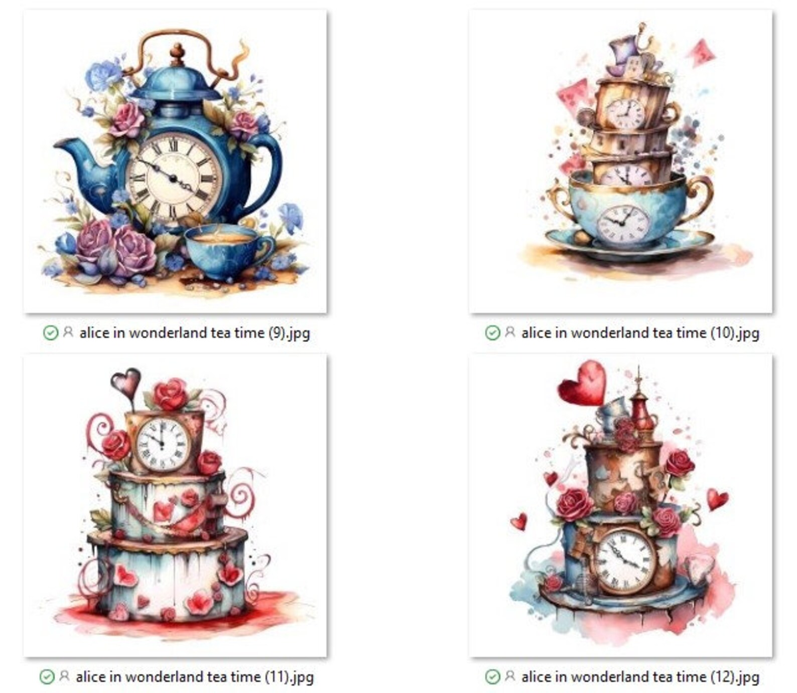 Alice in Wonderland Clipart: Watercolor Tea Party PNG Images (digital ...