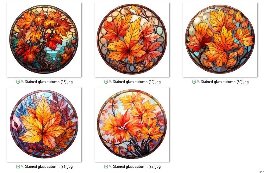 Stained Glass Autumn Clipart Bundle: Fall Leaves, Trees (PNG) - Etsy