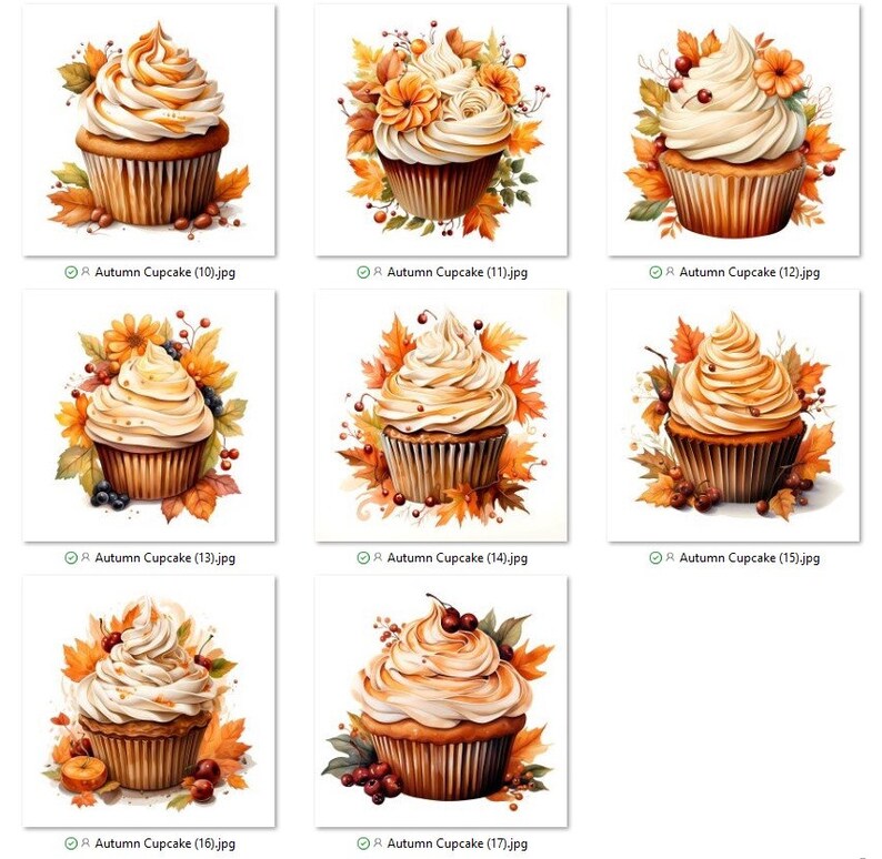 Autumn Cupcake Clipart Bundle: Watercolor Floral Designs (PNG & JPG) - Etsy