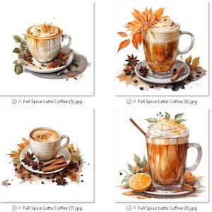 Fall Watercolor Coffee Clipart: Pumpkin Spice Latte, Autumn Drinks PNG ...