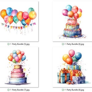 Watercolor Party Bundle Clipart PNG, Presend and Balloons Clipart ...