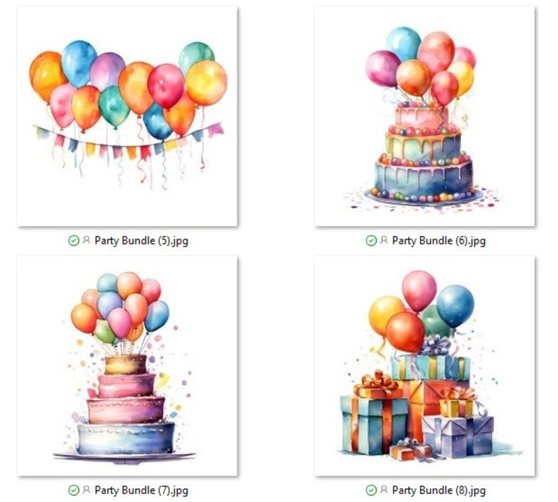Watercolor Party Bundle Clipart PNG, Presend and Balloons Clipart ...