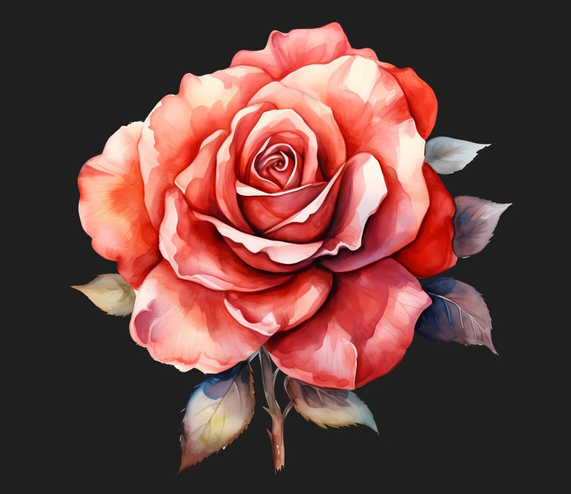 Red Rose Clipart, 10 High Quality PNG JPG, Digital Download, Watercolor ...