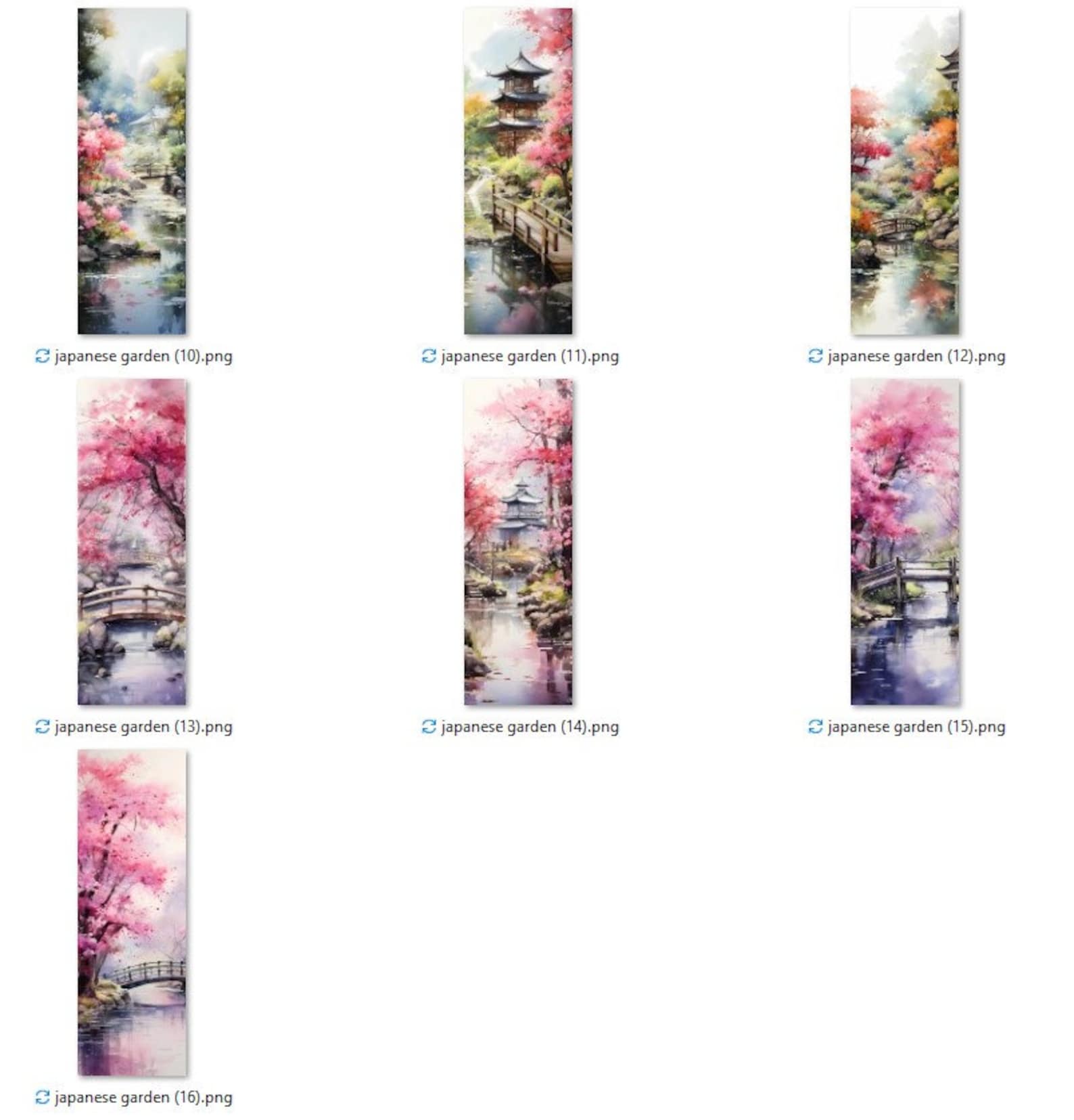 16 Watercolor Japanese Garden Printable Bookmarks Digital Download JPG ...