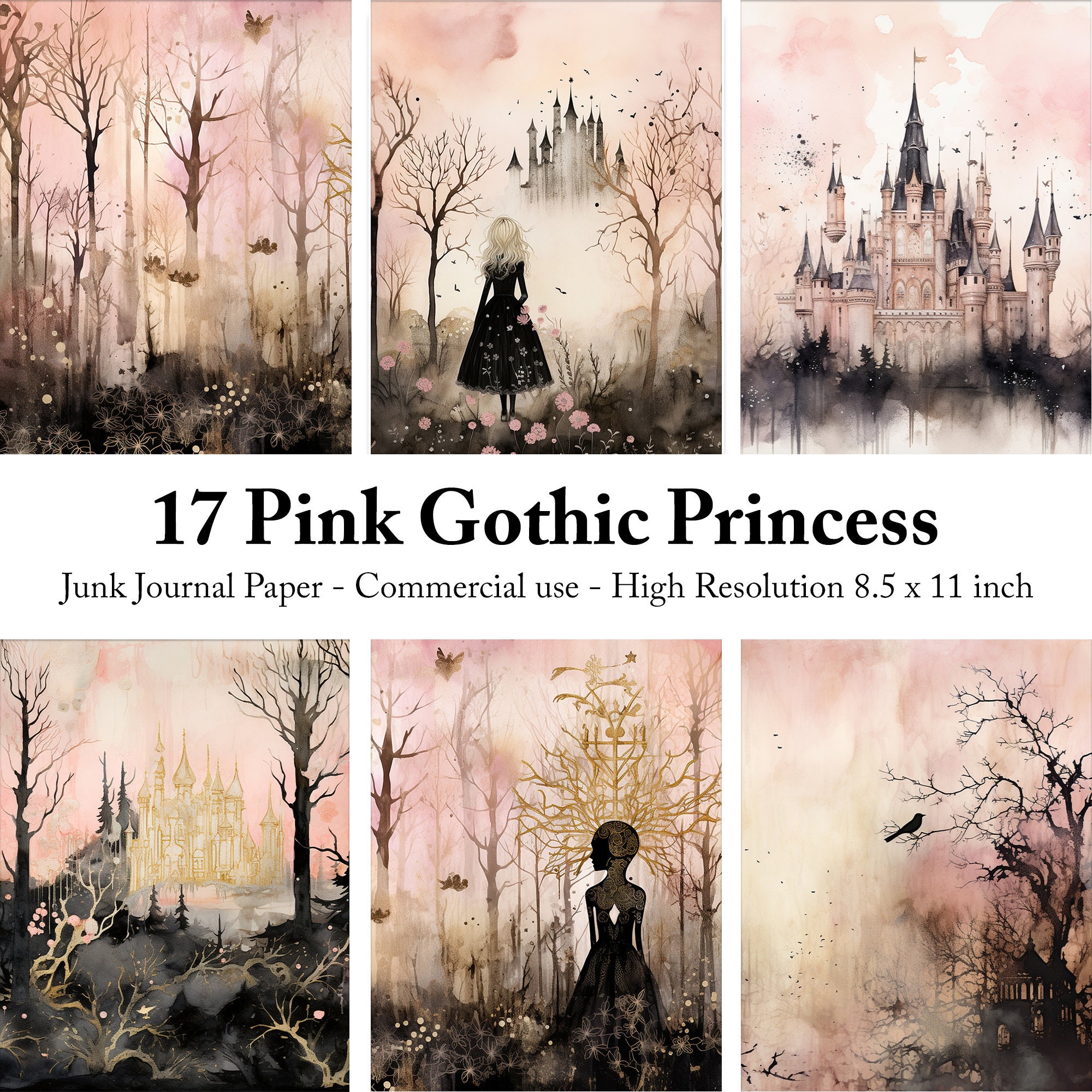 Printable Pink Gothic Princess Digital Paper, Princess Castle ...