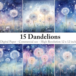 Whimsical Dandelions Digital Paper Set: Magical Night Sky Florals ...
