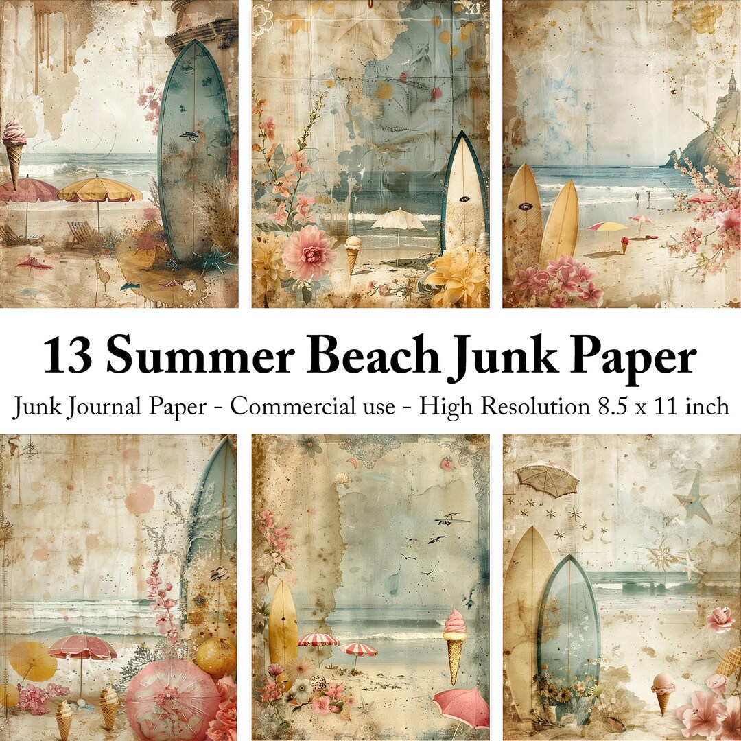 Printable Summer Beach Junk Journal Pages, Digital Scrapbook Paper Kit ...