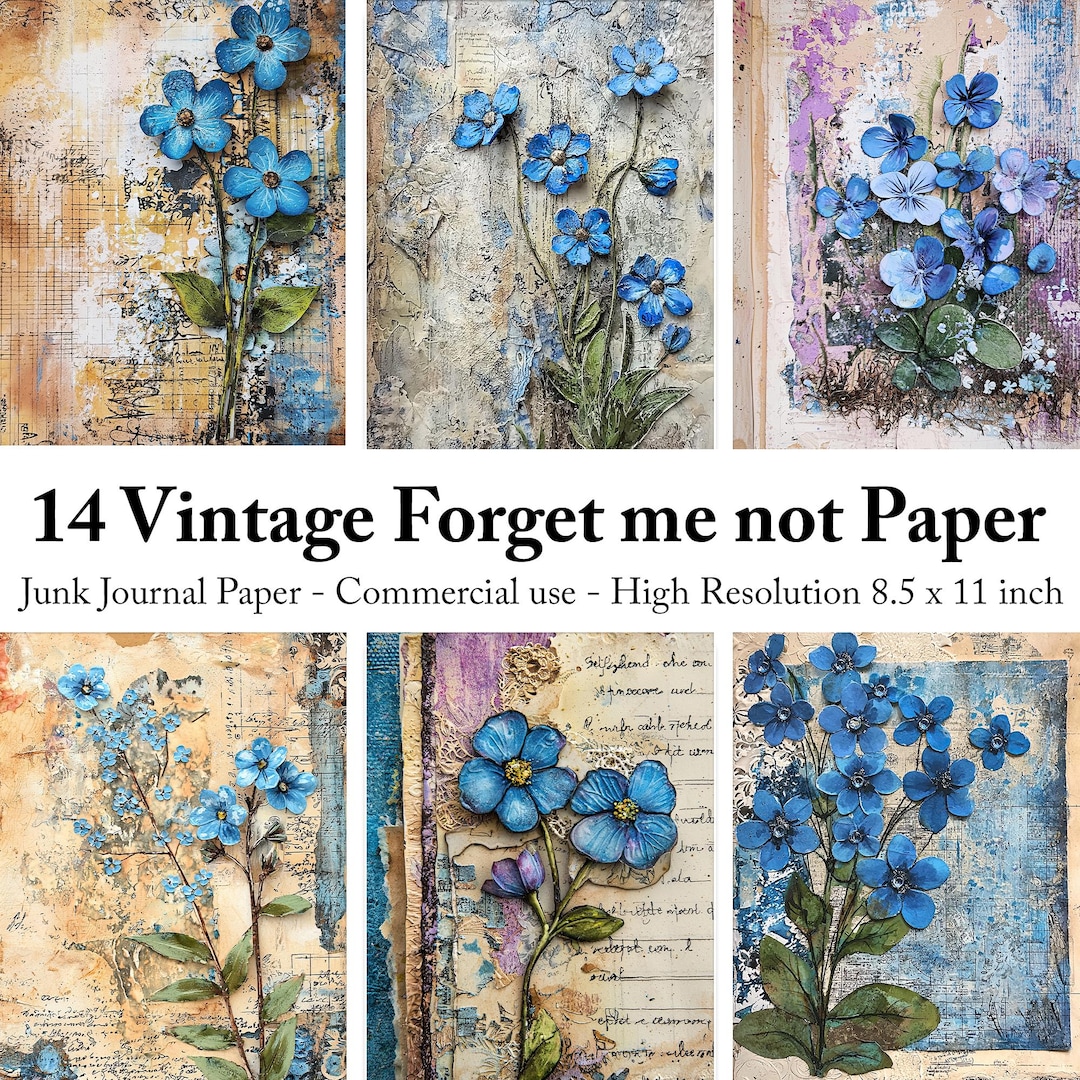Vintage Forget-me-not Paper Sheets - Printable Floral Junk Journal ...