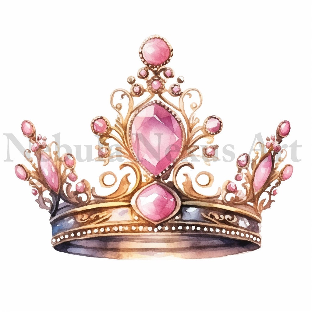 8 High Quality Watercolor Golden Pink Crown JPG, Vintage Princess ...