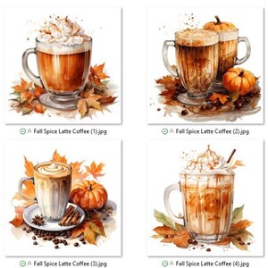 Fall Watercolor Coffee Clipart: Pumpkin Spice Latte, Autumn Drinks PNG ...
