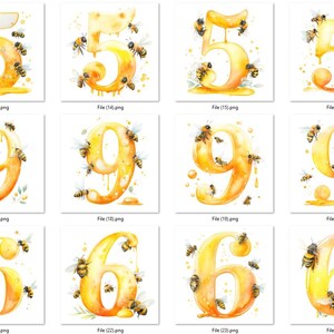 Honey Bee Number Clipart: Watercolor Bumblebee, Honeycomb (digital ...