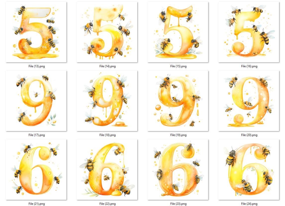 Honey Bee Number Clipart: Watercolor Bumblebee, Honeycomb (digital ...