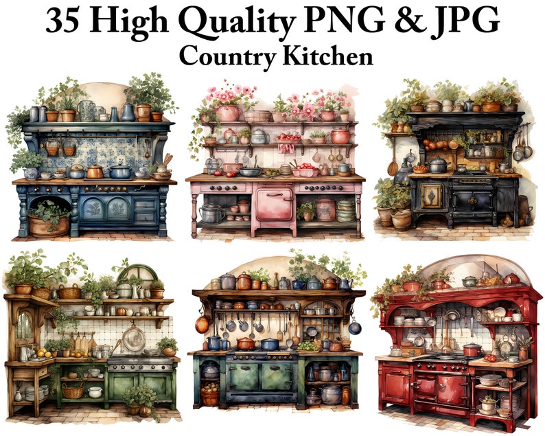 35 Watercolor Country Kitchen Clipart, High Quality Jpegs and Pngs ...