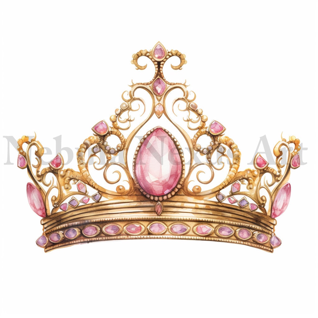 8 High Quality Watercolor Golden Pink Crown JPG, Vintage Princess ...