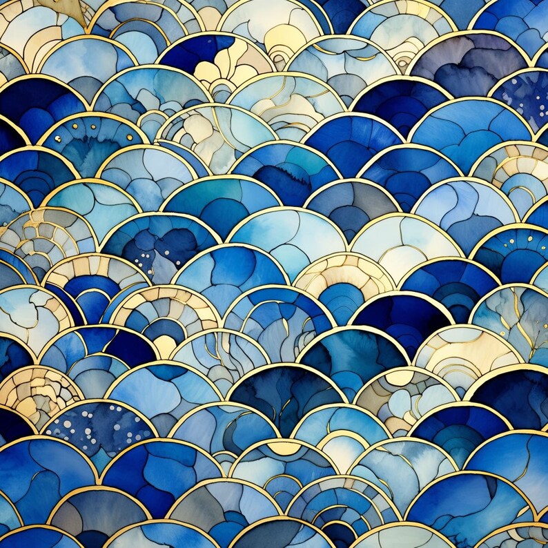 Japanese Seigaiha Pattern Digital Paper Pack, Instant Download ...