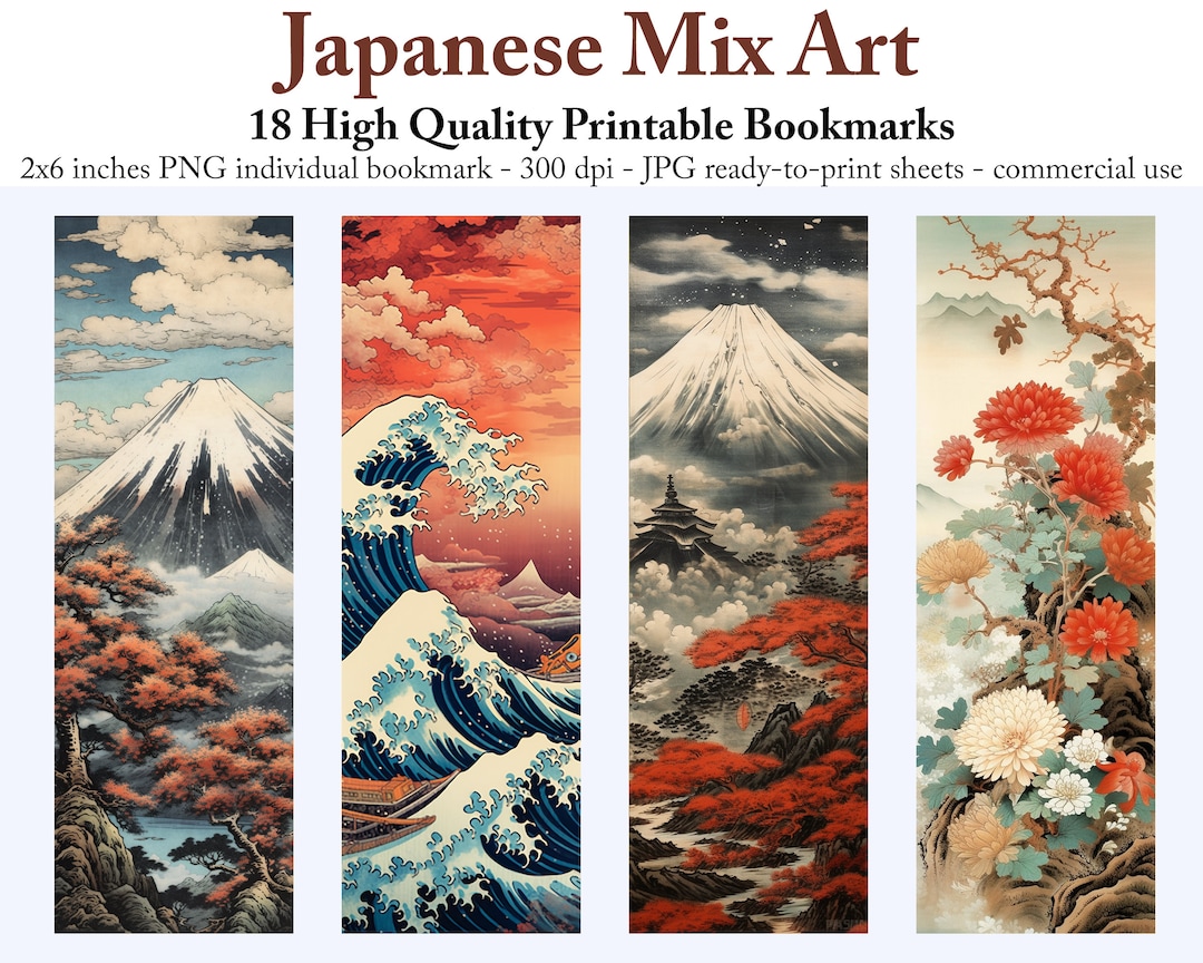 Japanese Mix Art Printable Bookmark: Hokusai Digital Download, Book ...