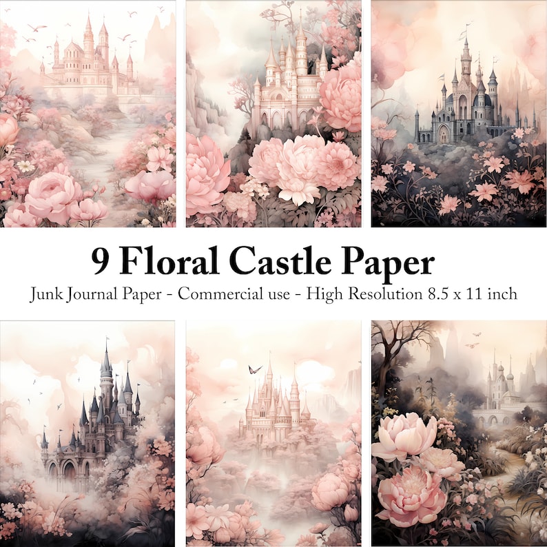 Floral Castle Digital Paper: Princess Fairytale Scrapbook (digital ...