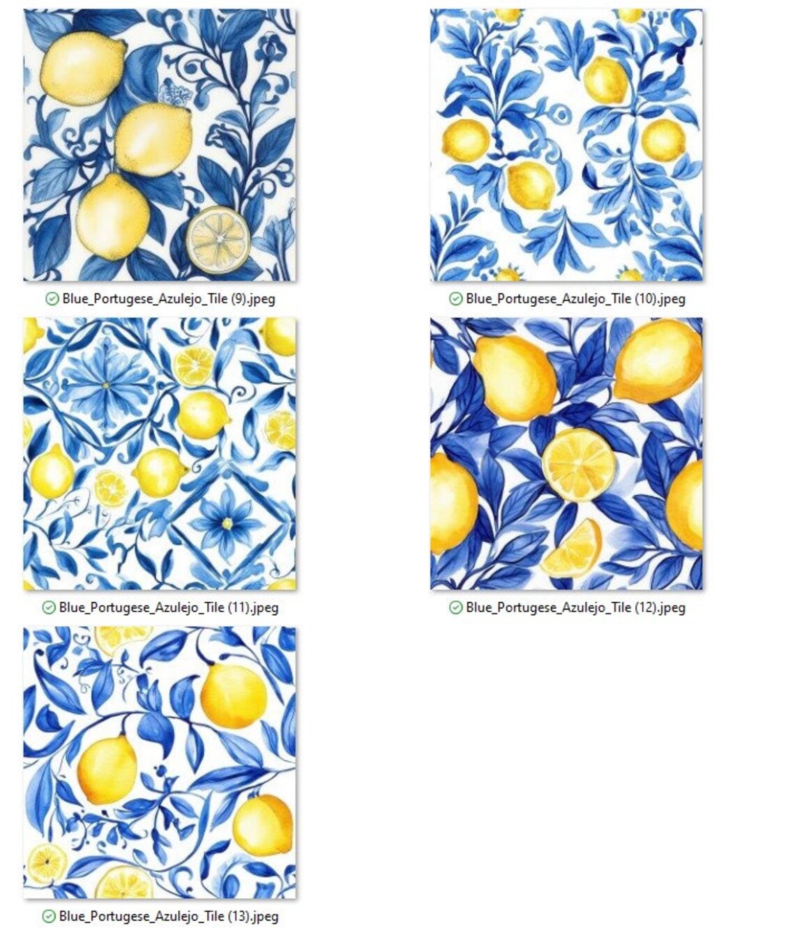 Blue Azulejo Lemon Tile Digital Paper: Mediterranean Watercolor ...