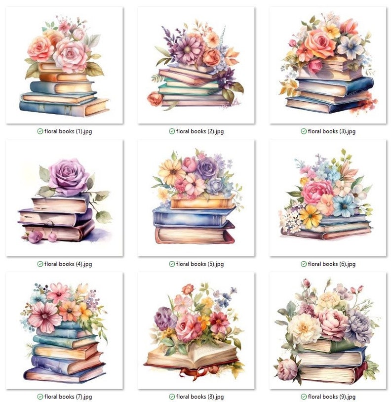 42 PNG Watercolor Floral Books Clipart Book Clip Art Book Bundle PNG ...