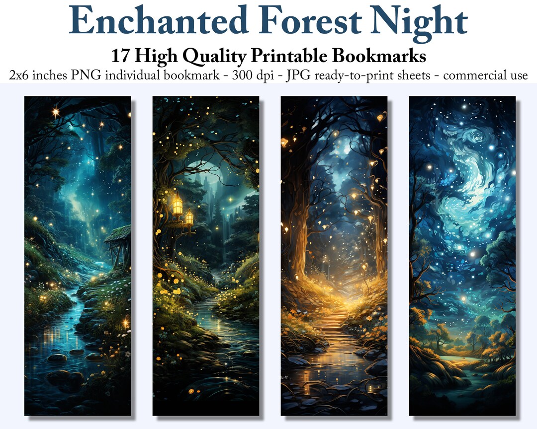 Enchanted Forest Night Sky Bookmarks - Printable Fantasy Art for Book ...