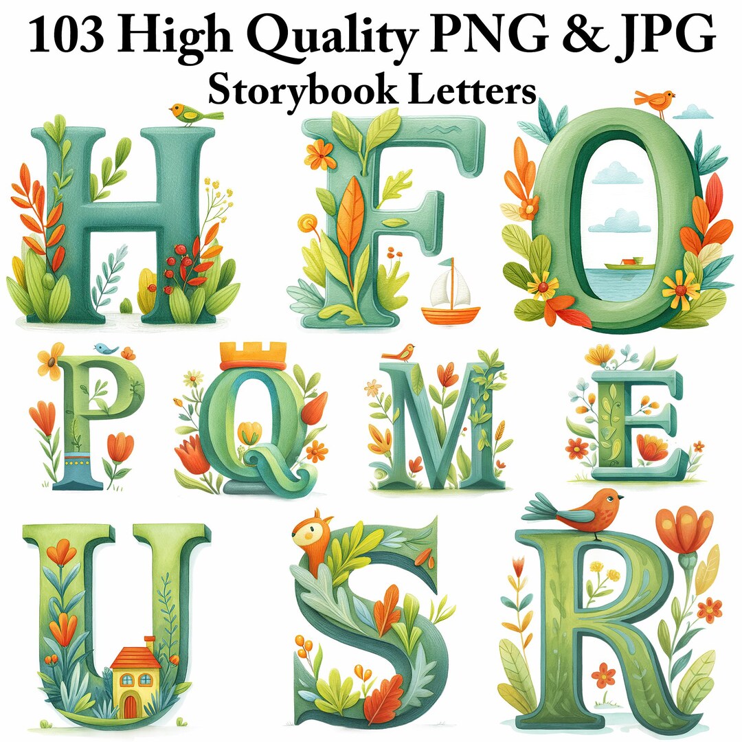 Storybook Alphabet Clipart | Whimsical Letters | Fairytale Floral ...
