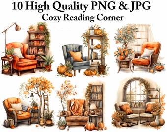 Watercolor Cozy Bookstore Clipart Bundle Bookshelf Clipart - Etsy