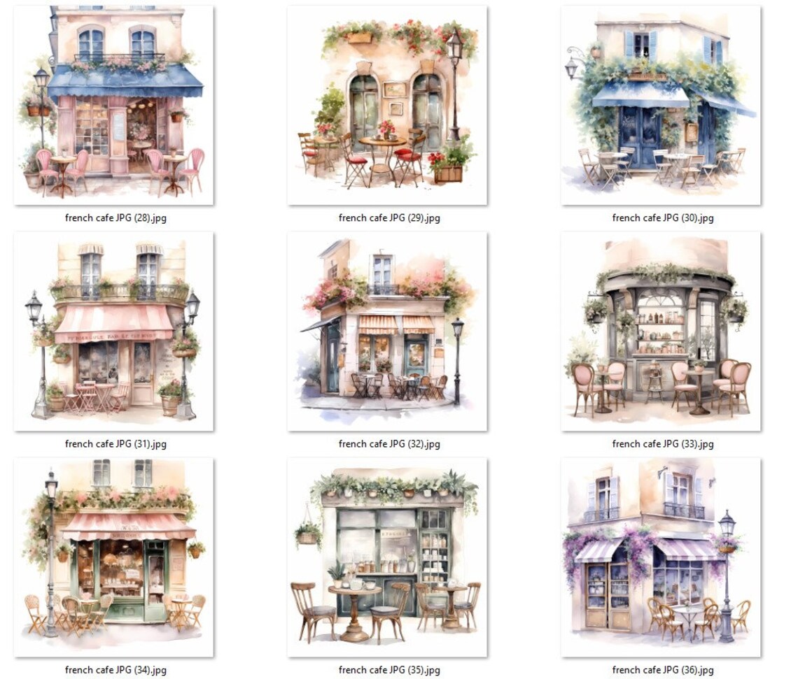 39 French Café Watercolor Clipart Café Interior Clipart Vintage ...
