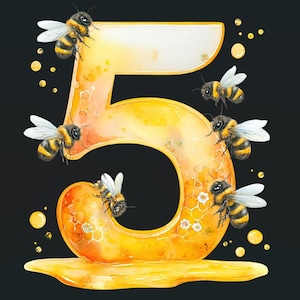 Honey Bee Number Clipart: Watercolor Bumblebee, Honeycomb (digital ...