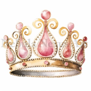 8 High Quality Watercolor Golden Pink Crown JPG, Vintage Princess ...