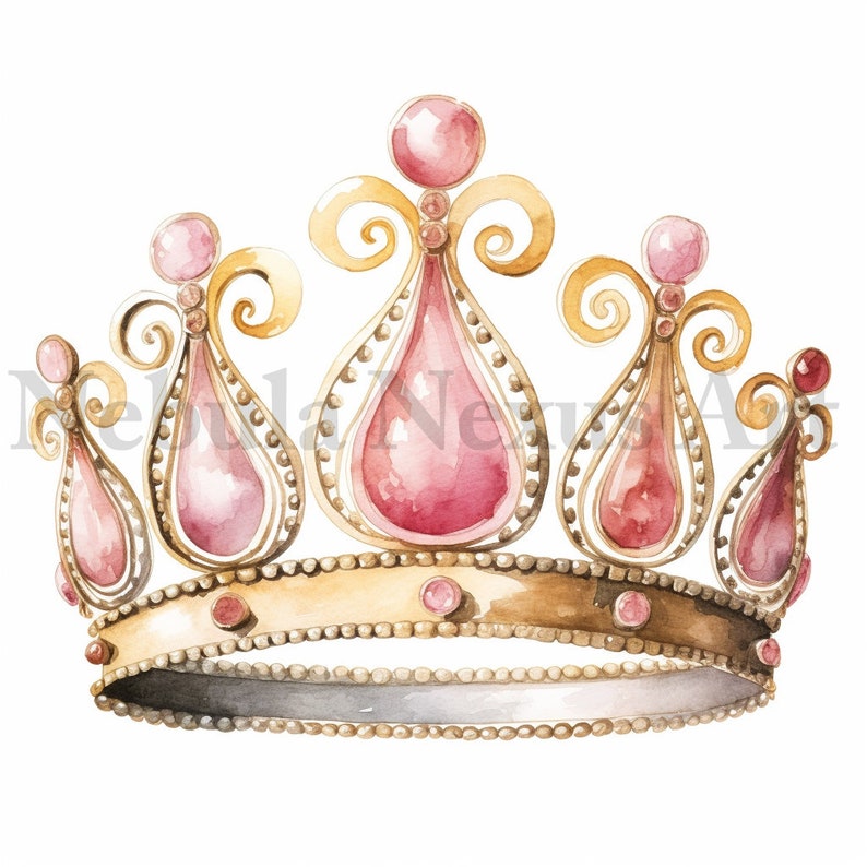 8 High Quality Watercolor Golden Pink Crown JPG, Vintage Princess ...