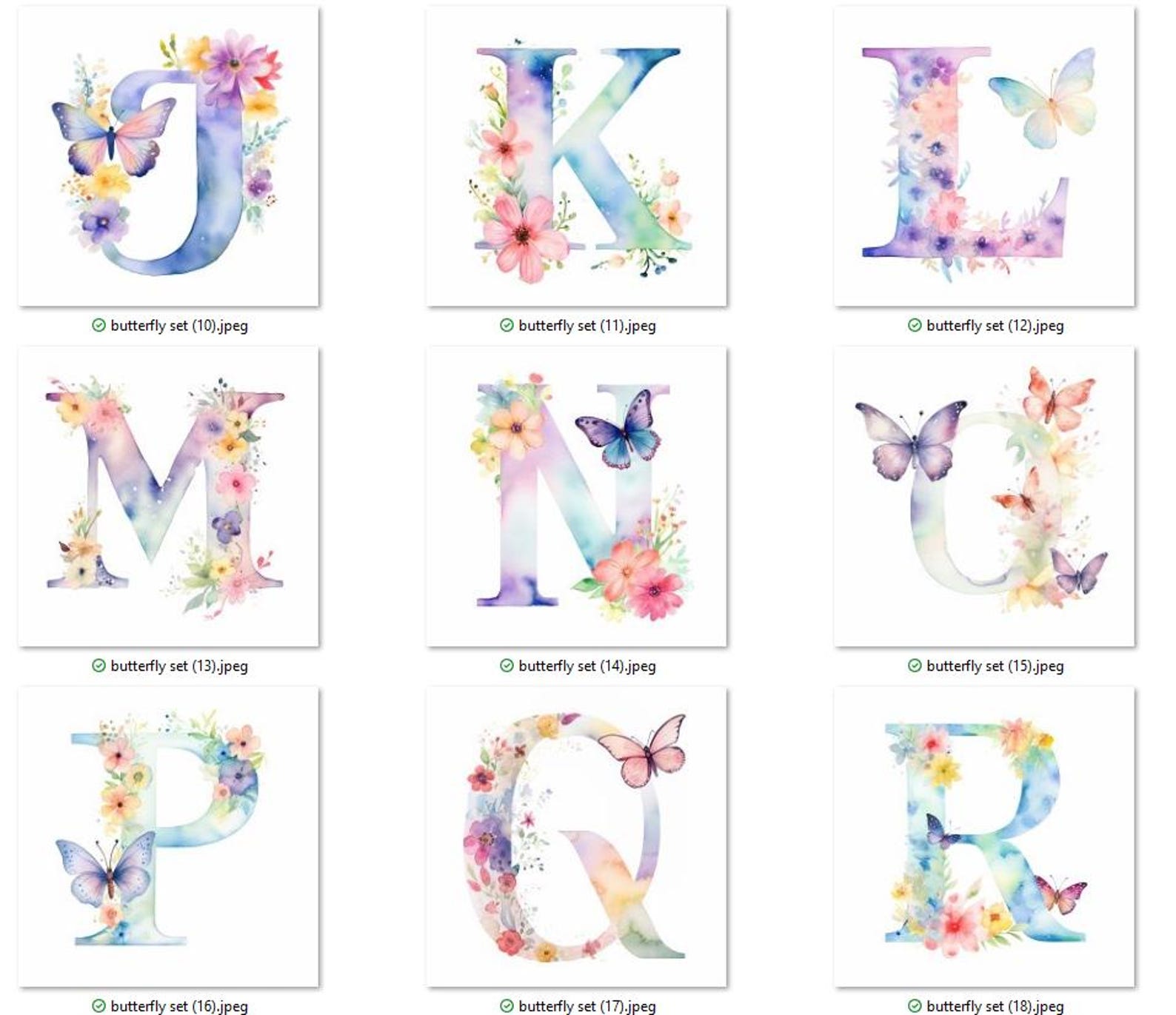 Pastel Butterfly Alphabet Clipart - Watercolor Floral Letters for ...