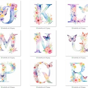 Pastel Butterfly Alphabet Clipart - Watercolor Floral Letters for ...