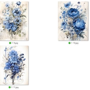 Blue Flowers Digital Paper: Watercolor Floral Scrapbook Kit (digital ...
