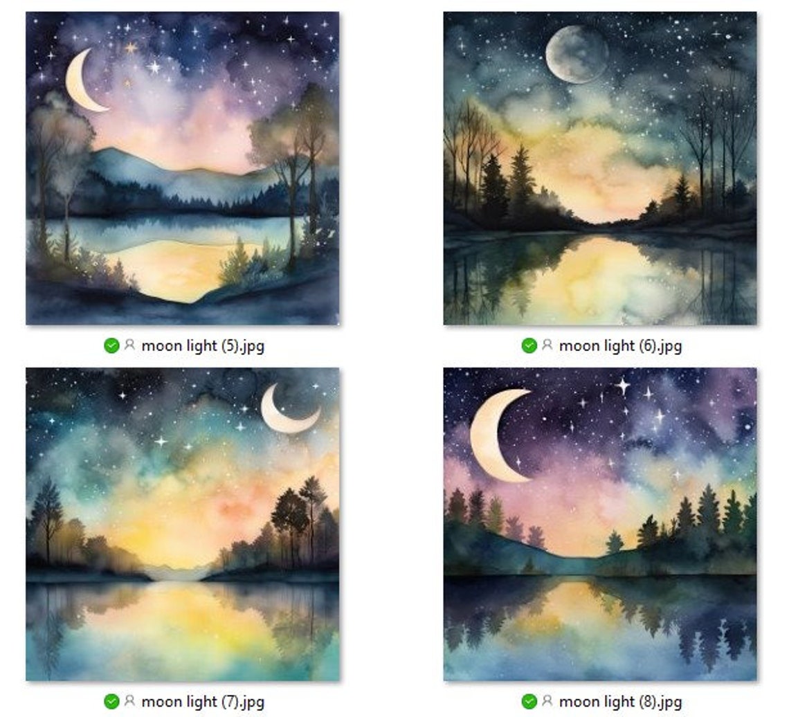 Moonlit Nightscapes Digital Paper: Watercolor Forest Backgrounds ...