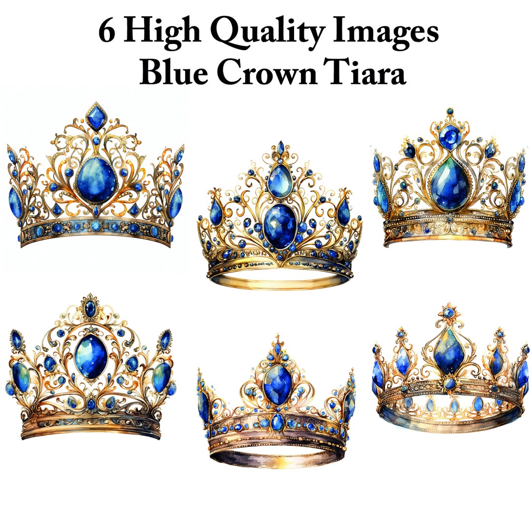 6 High Quality Watercolor Golden Crown JPG, Vintage Princess Clipart ...