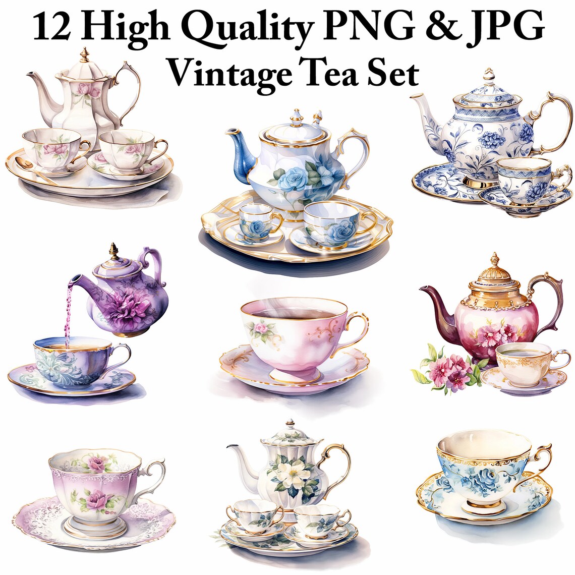 Watercolor English Teatime Clipart Bundle Download PNG Files for ...