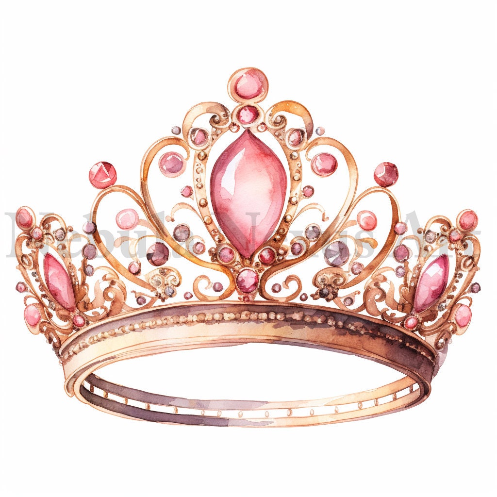 8 High Quality Watercolor Golden Pink Crown JPG, Vintage Princess ...