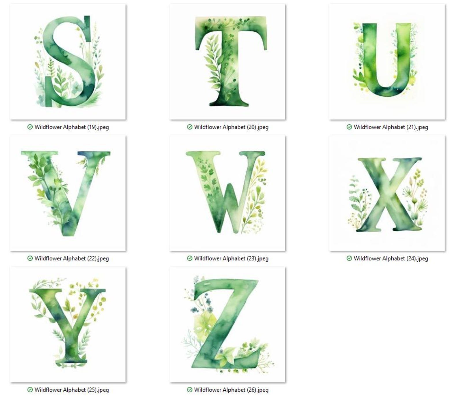 Watercolor Wildflower Alphabet Clipart: Floral Letters A-Z (PNG & JPG ...