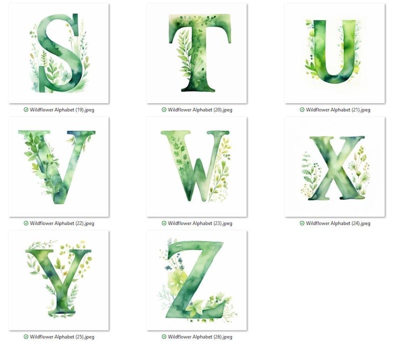Watercolor Wildflower Alphabet Clipart: Floral Letters A-Z (PNG & JPG ...