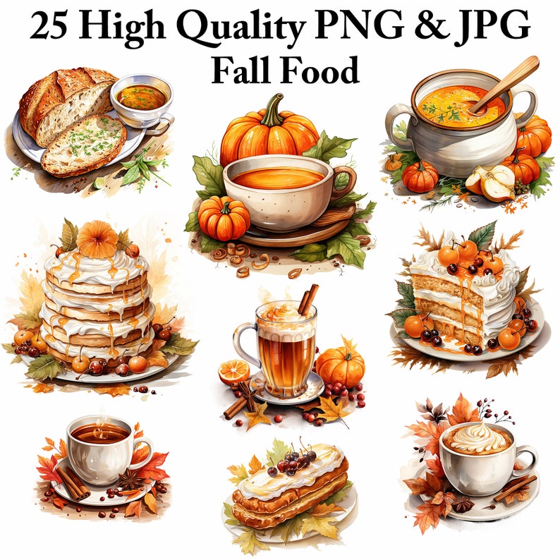25 Cozy Autumn Food PNG & JPG Clipart Perfect for Thanksgiving Decor ...