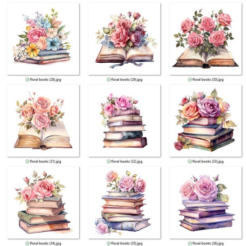 42 PNG Watercolor Floral Books Clipart Book Clip Art Book Bundle PNG ...