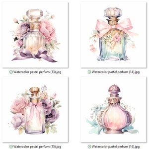 25 PNG Vintage Perfume Bottles Watercolor Clipart, Cute Art, Pastel ...
