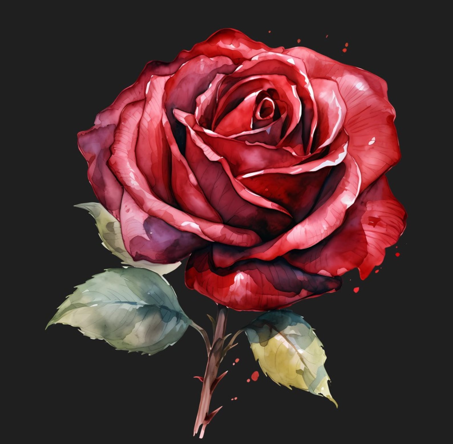 Red Rose Clipart, 10 High Quality PNG JPG, Digital Download, Watercolor ...