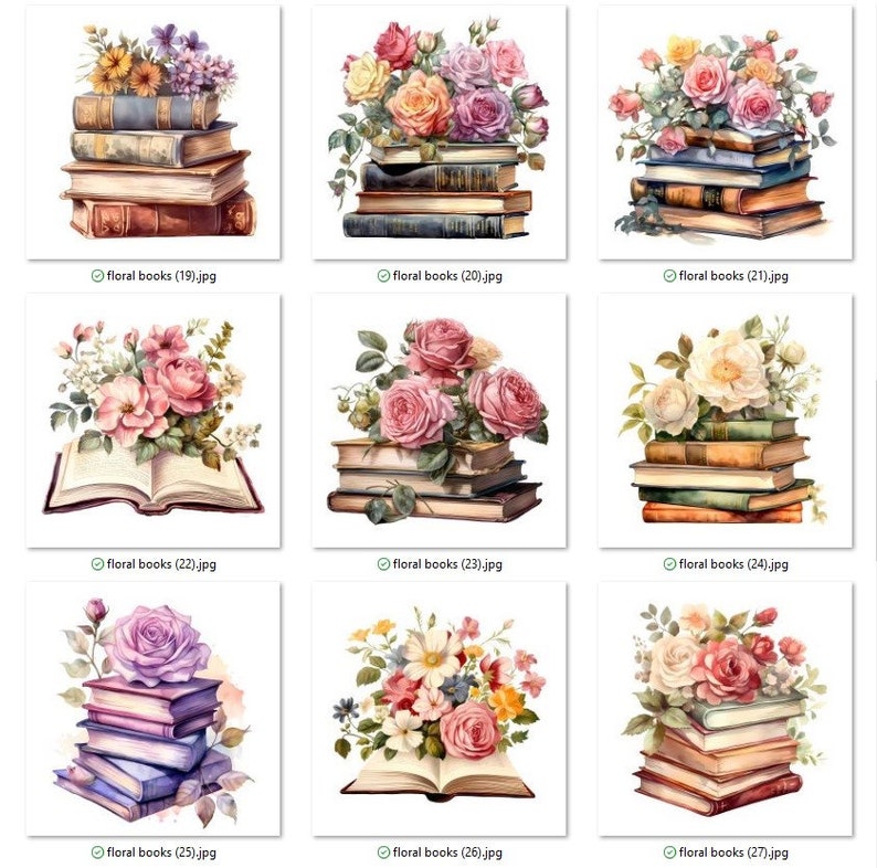42 PNG Watercolor Floral Books Clipart Book Clip Art Book Bundle PNG ...