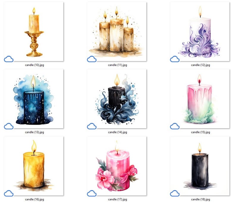 21 Enchanted Candle Watercolor Clipart Collection: Illuminating ...