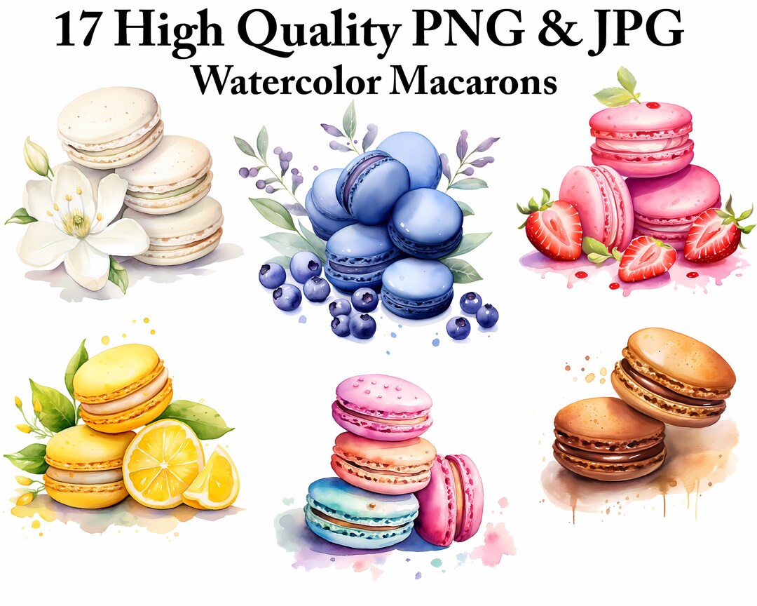 17 Watercolor Macaron Clipart JPEG PNG Bundle, Macaron Clip Art ...